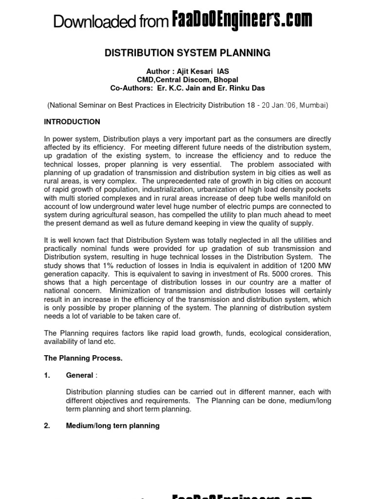 DPR Distribution System Planning | PDF | Electric Power Distribution ...