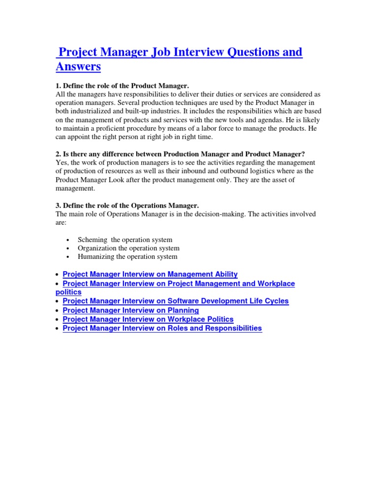 Product Manager Interview Questions Answers Pdf