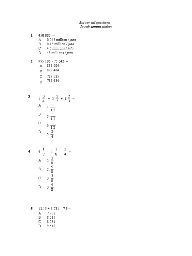 Math Multiple Choice Questions | PDF | Teaching Methods & Materials