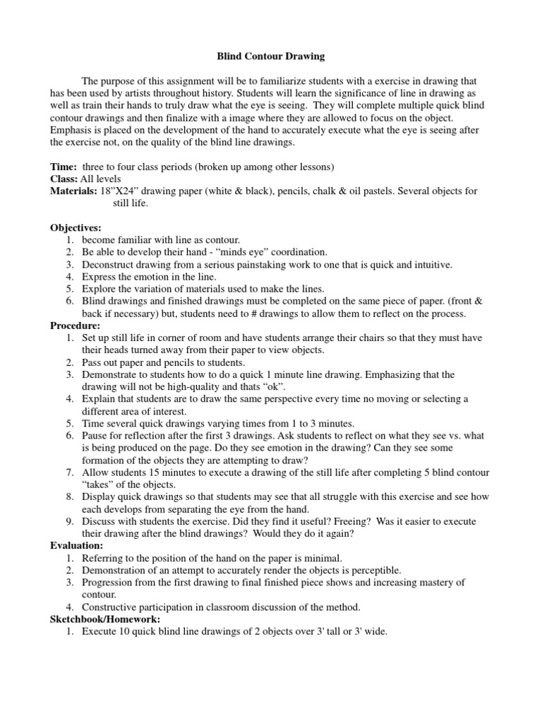 Blind Contour Line Drawing Lesson Plan | Drawing | Lesson Plan