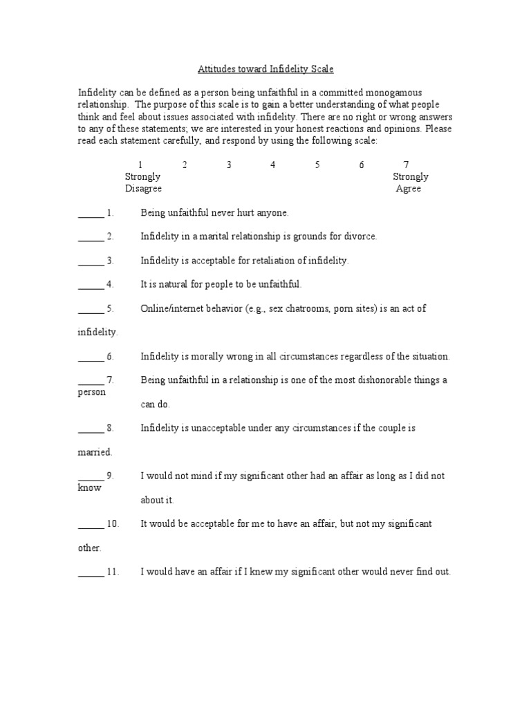 Attitudes Toward Infidelity Scale | PDF | Infidelity | Race And ...