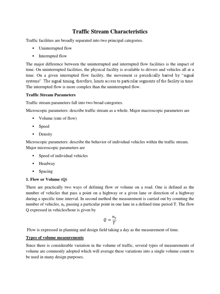 Traffic Stream Characteristics | PDF | Speed | Traffic