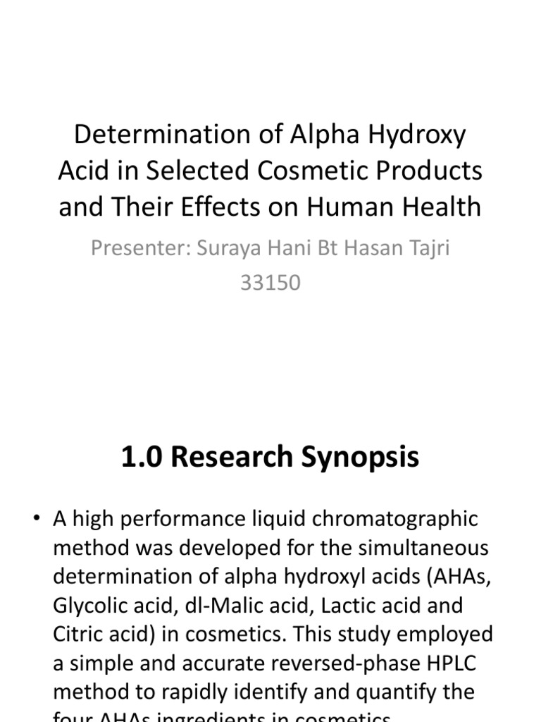 Determination of Alpha Hydroxy Acid in Selected Cosmetic | Cosmetics ...