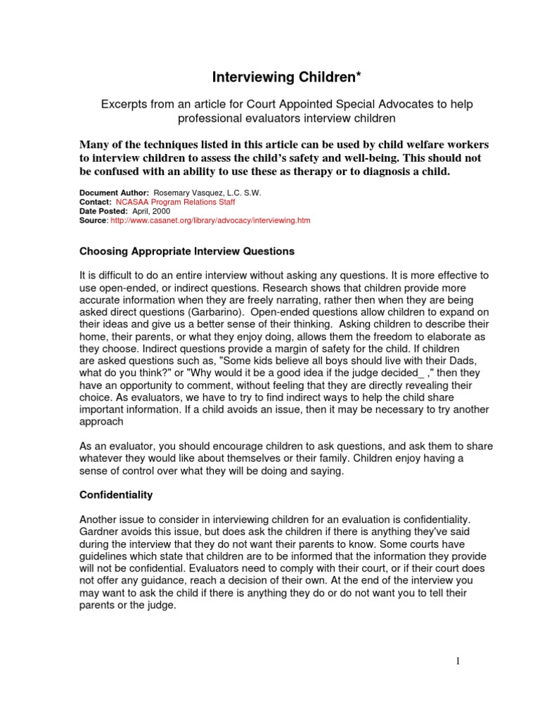 Interviewing Children | PDF | Adolescence | Infants