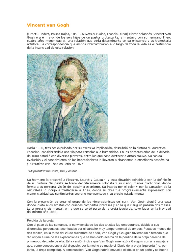 Biografía De Vincent Van Gogh BIOGRAFIA DE VINCENT VAN GOGH POR SUA
