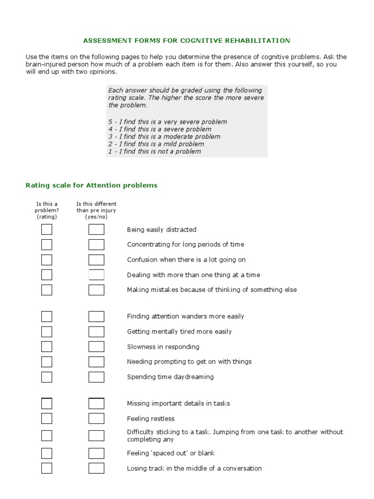Cognitive Rehabilitation Assessment Forms | PDF | Attention | Memory