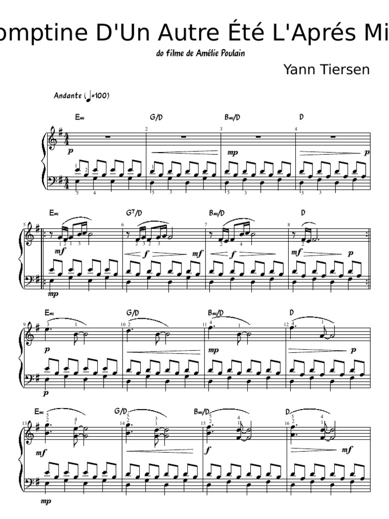 Comptine Dun Autre Ete Lapres Midi Yann Tiersen Pdf