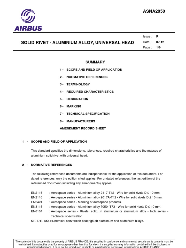 Asna 2050 | PDF | Rivet | Engineering Tolerance