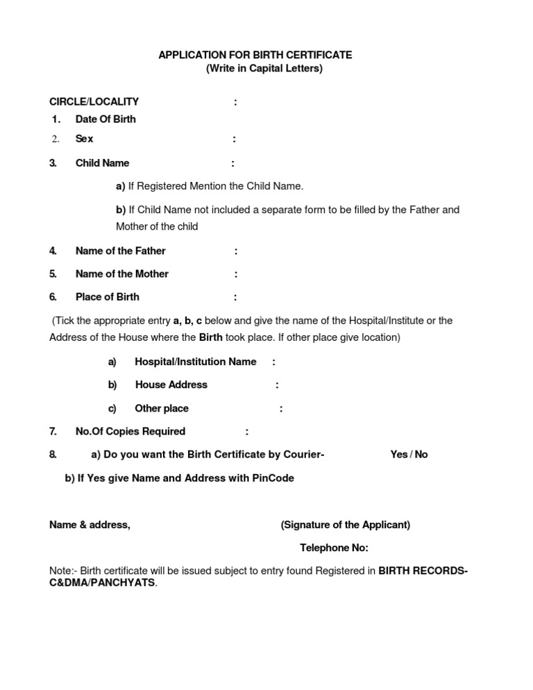 Application For Birth Certificate-Cdma | PDF | Birth Certificate | Social Institutions