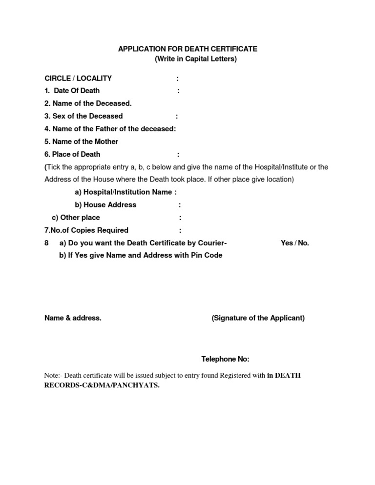 Death Certificate Application Form | PDF