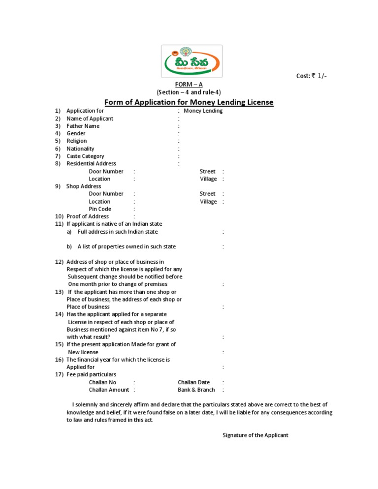Application For Money Lending License | PDF