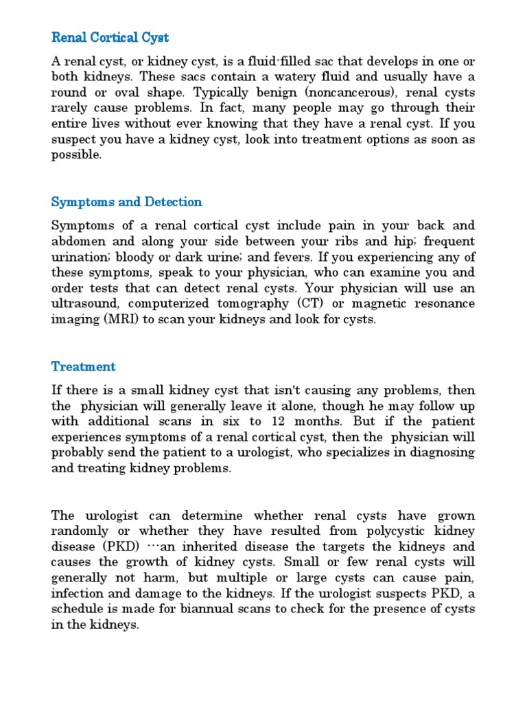 Renal Cortical Cyst | PDF | Kidney | Medical Specialties