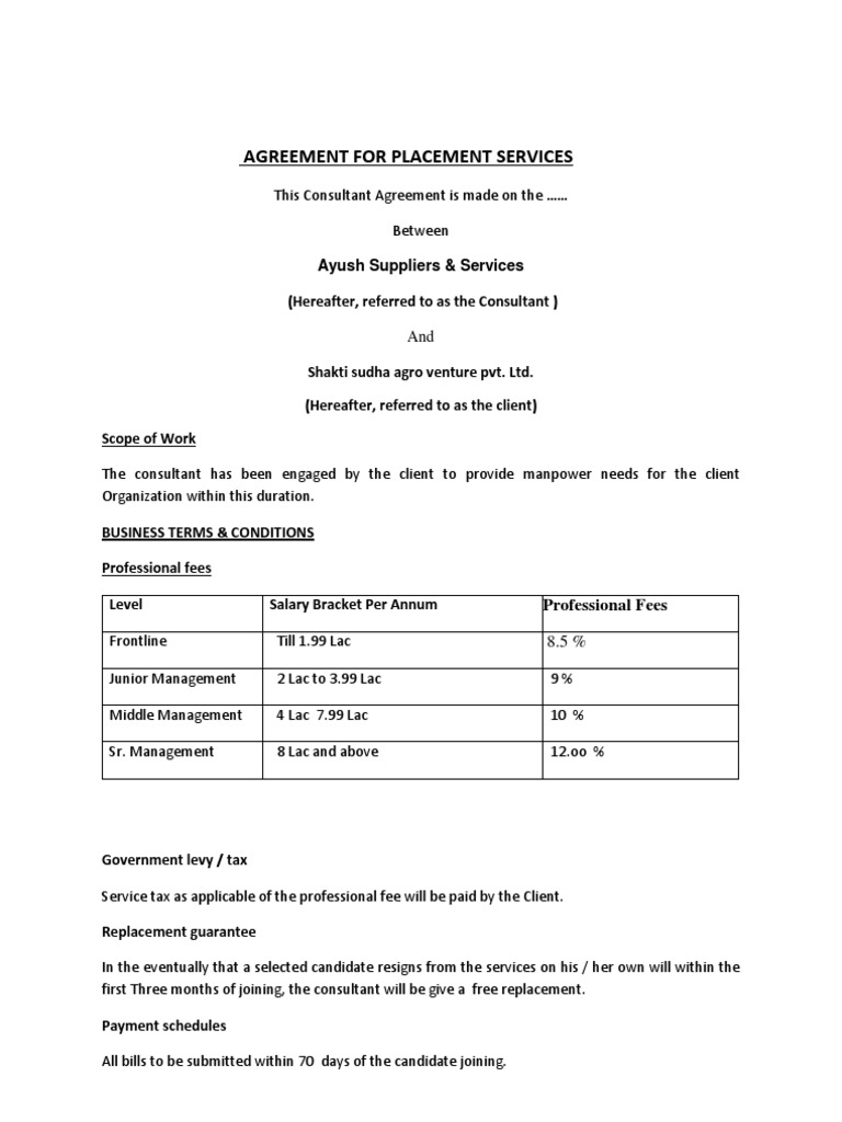 Placement Services Agreement Overview | PDF | Social Institutions ...