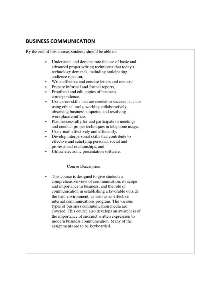 Business Communication Course Overview | PDF | Business
