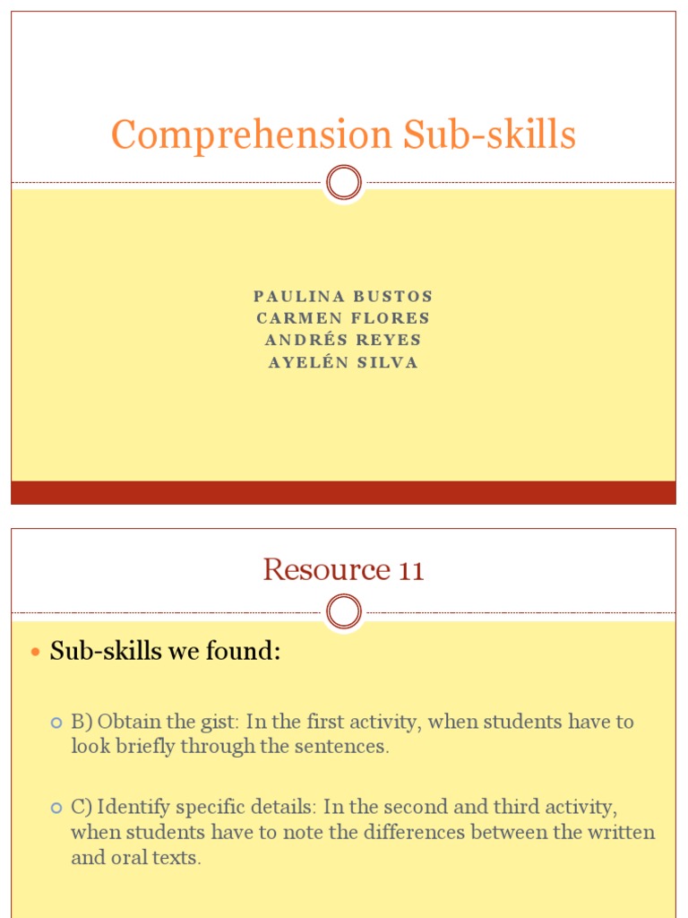 Comprehension Sub Skills | PDF | Reading Comprehension | Neuropsychology