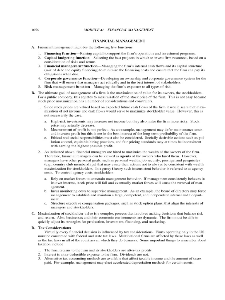 Financial Management Study Notes | PDF