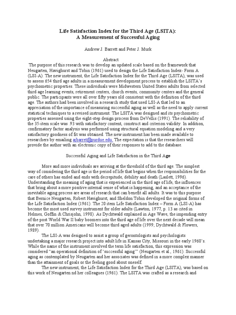 Barrett & Murk Life Satisfaction | PDF
