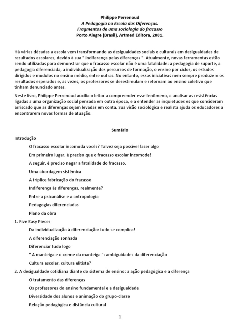PERRENOUD, PHILIPPE. A Pedagogia Na Escola Das Diferenças | PDF ...