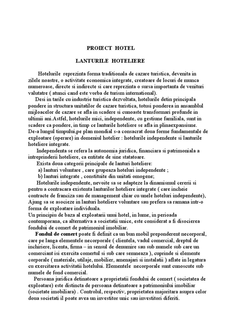 Proiect Hotel Lanturi Hoteliere | PDF