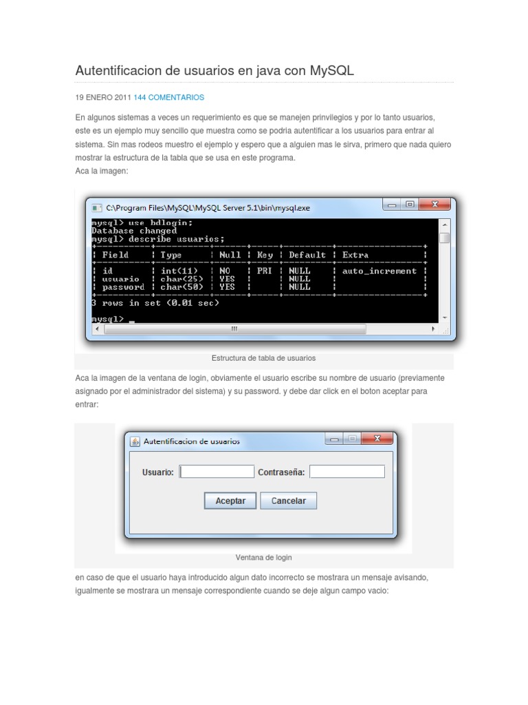 Autentificacion de Usuarios en Java Con Mysql | PDF | SQL | Java (lenguaje de programación)