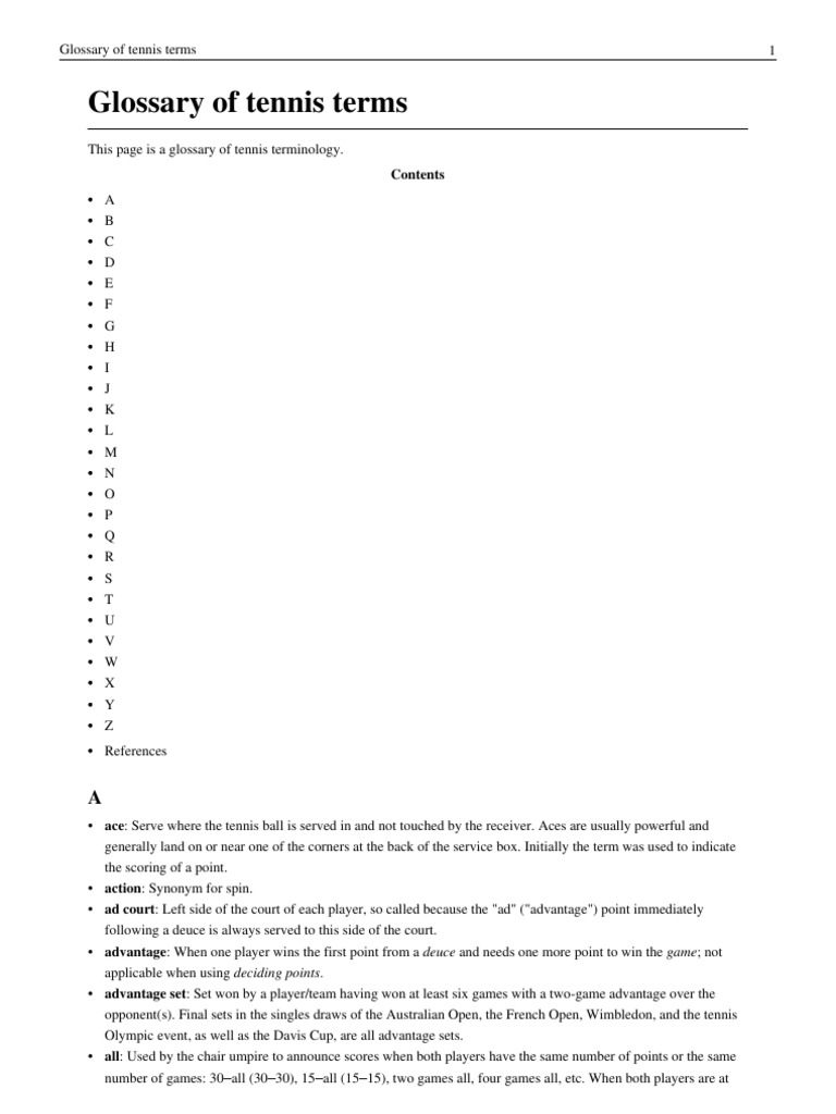Tennis-Glossary of Tennis Terms | PDF | Grand Slam (Tennis) | Volleyball