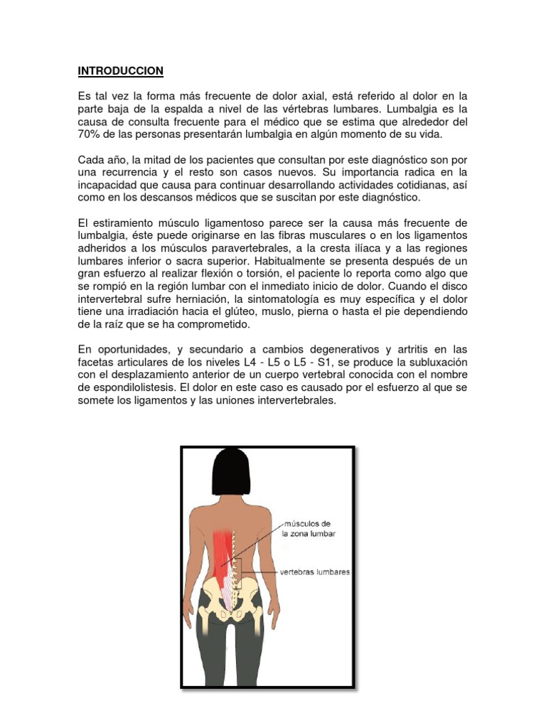 Clasificación y manejo de lumbalgia | PDF | Dolor lumbar | Enfermedades ...