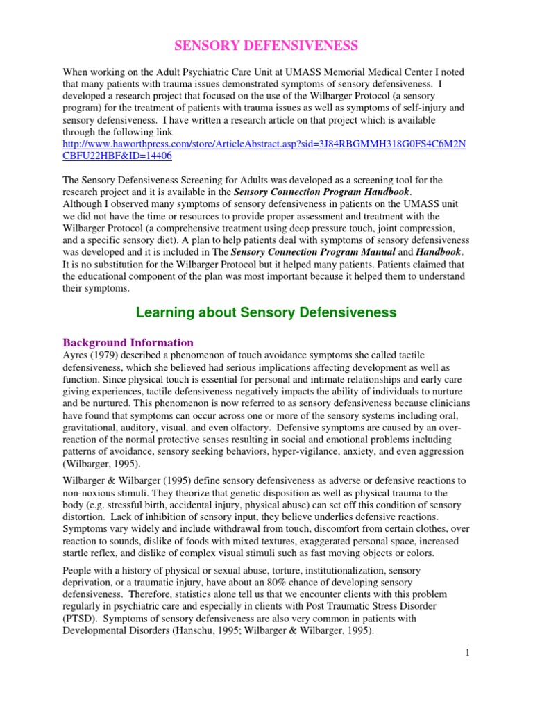 Sensory Defensiveness | PDF | Sensory Processing Disorder ...