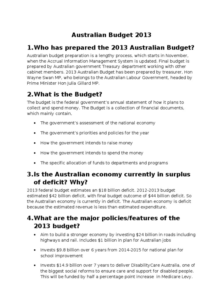 2013 Australian Federal Budget Overview | PDF | Government Budget ...