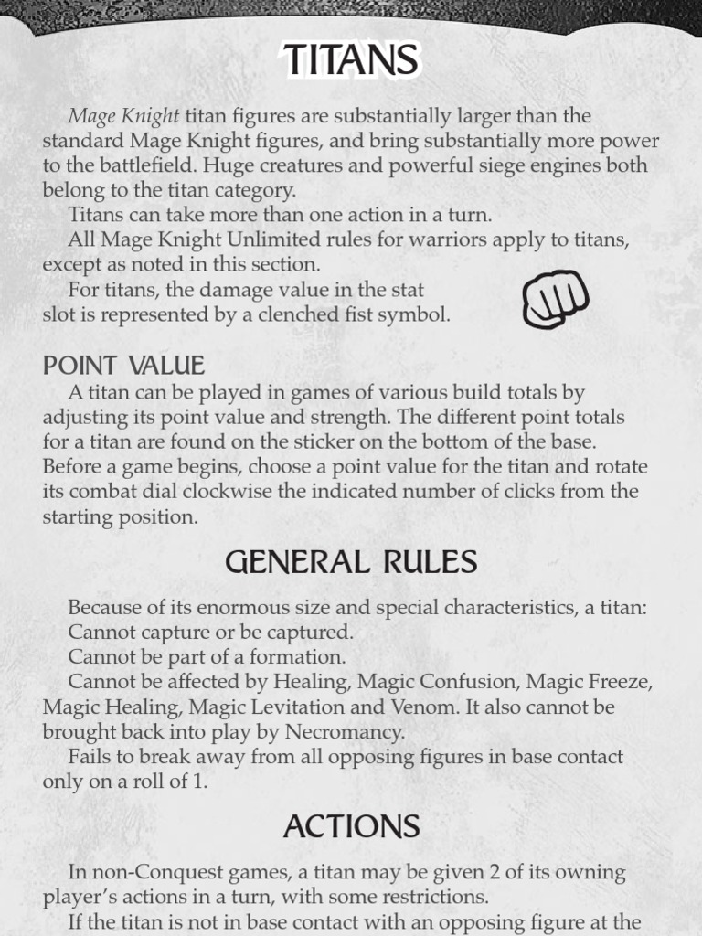 Titan Rules for Mage Knight Game | PDF | Tabletop Games | Gaming