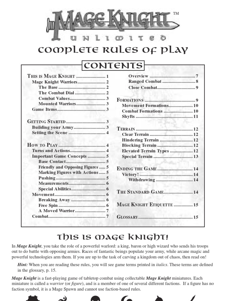 Mage Knight - Unlimited Rulebook Jan 2002 | Leisure