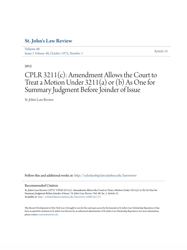 CPLR 3211 (C) - Converting Motion To Dismiss To Motion For Summary ...