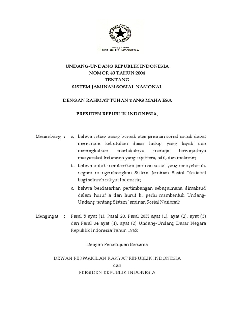 UU No. 40 Tahun 2004 Tentang SJSN | PDF