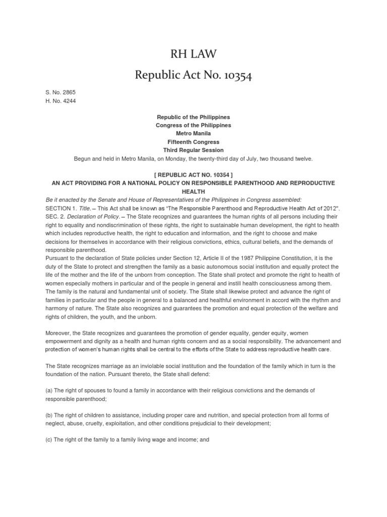 The Responsible Parenthood and Reproductive Health Act of 2012: A ...