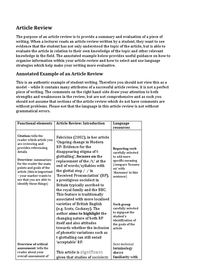 Annotated Example of An Article Review | PDF | Career & Growth