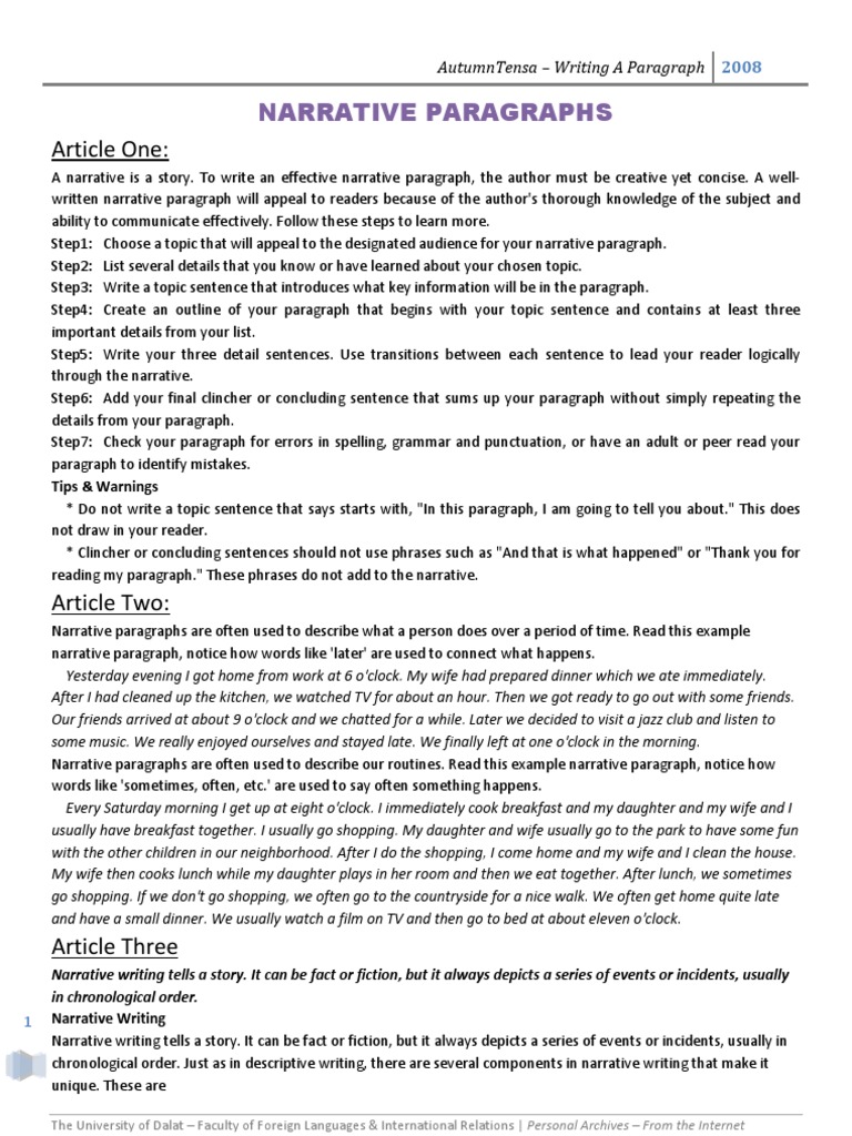 Narrative Paragraphs | PDF | Narrative | Paragraph