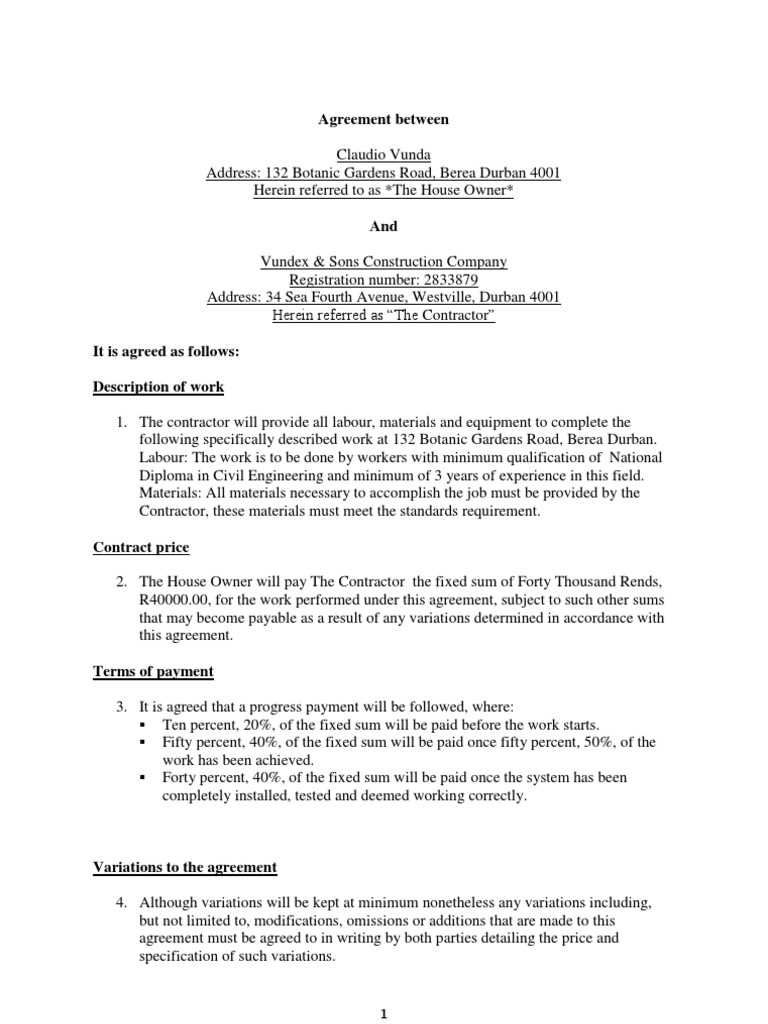 Brick Work Contract | PDF | General Contractor | Private Law