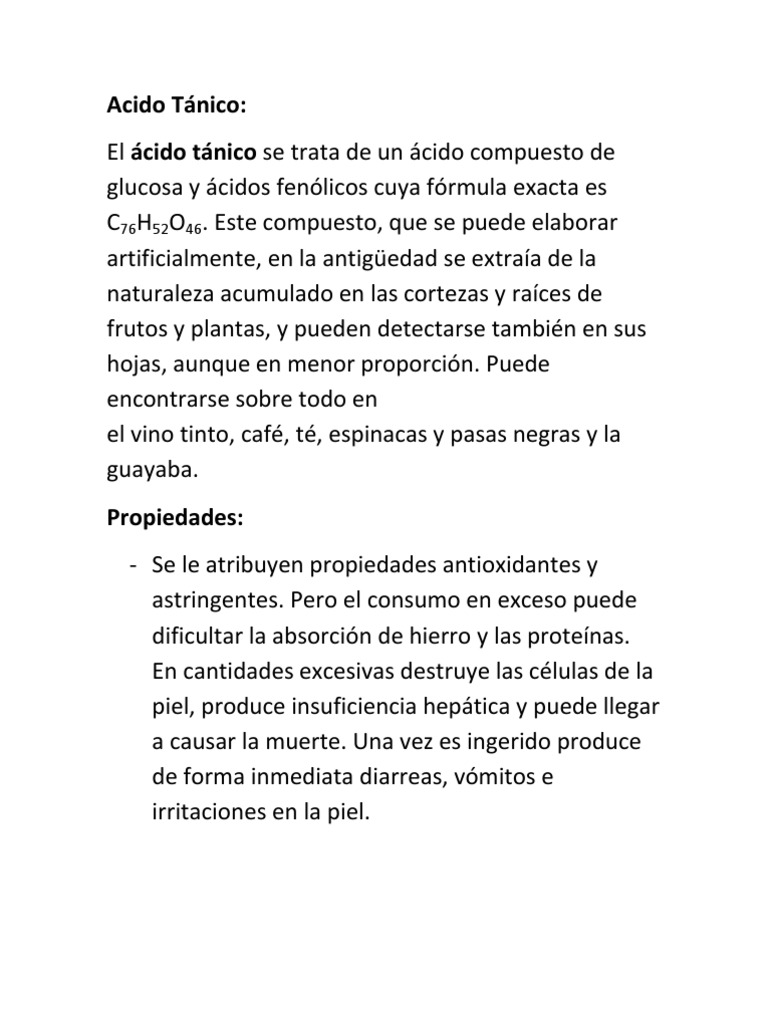 Acido Tánico | PDF | Sustancias químicas | Productos quimicos