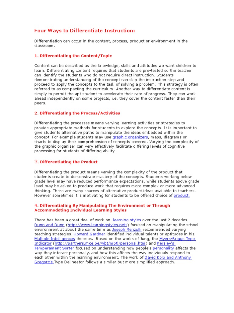 Four Ways To Differentiate Instruction | PDF | Differentiated Instruction | Learning Styles