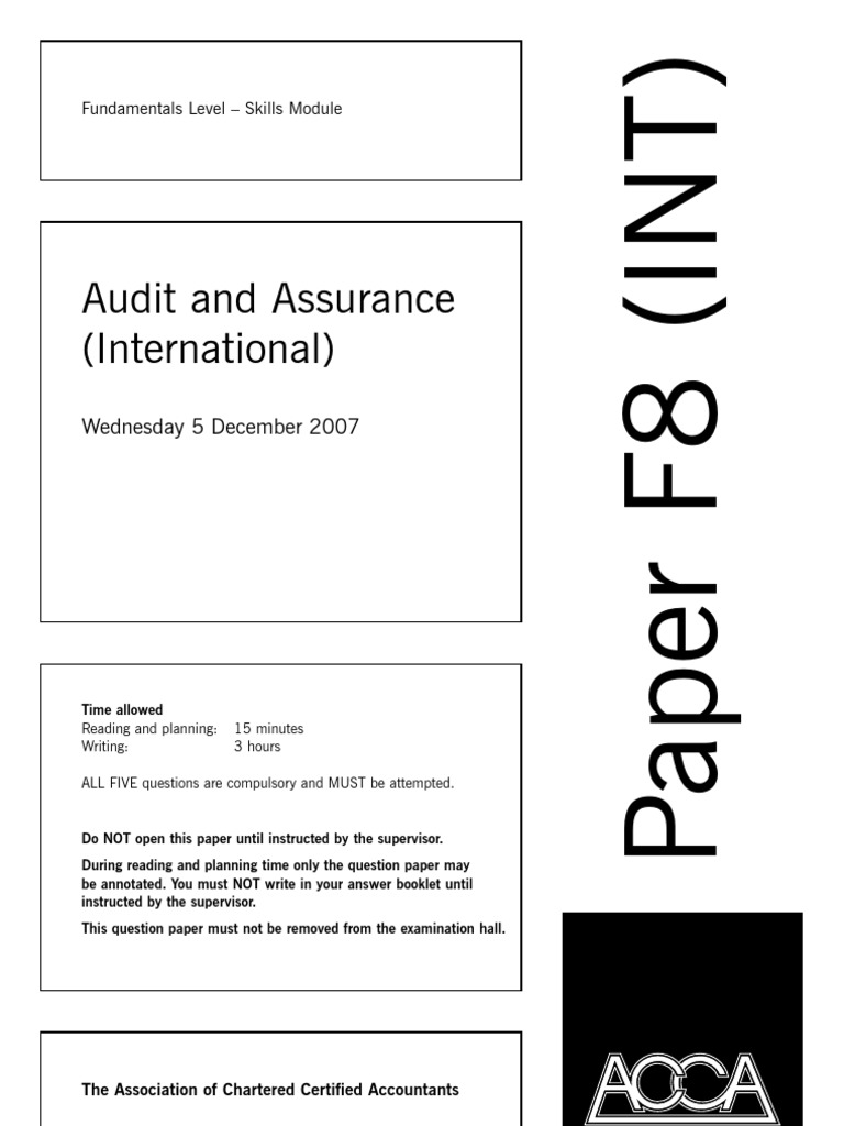ACCA F8 Audit and Assurance Exam Guide | PDF | Business | Computers