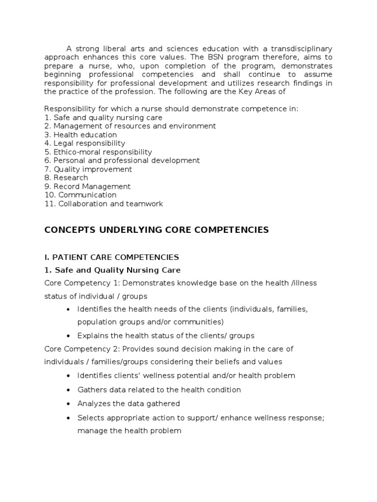 Concepts Underlying Core Competencies: I. Patient Care Competencies 1 ...