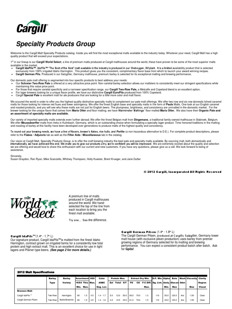 Cargill Brochure | PDF | Malt | Ale