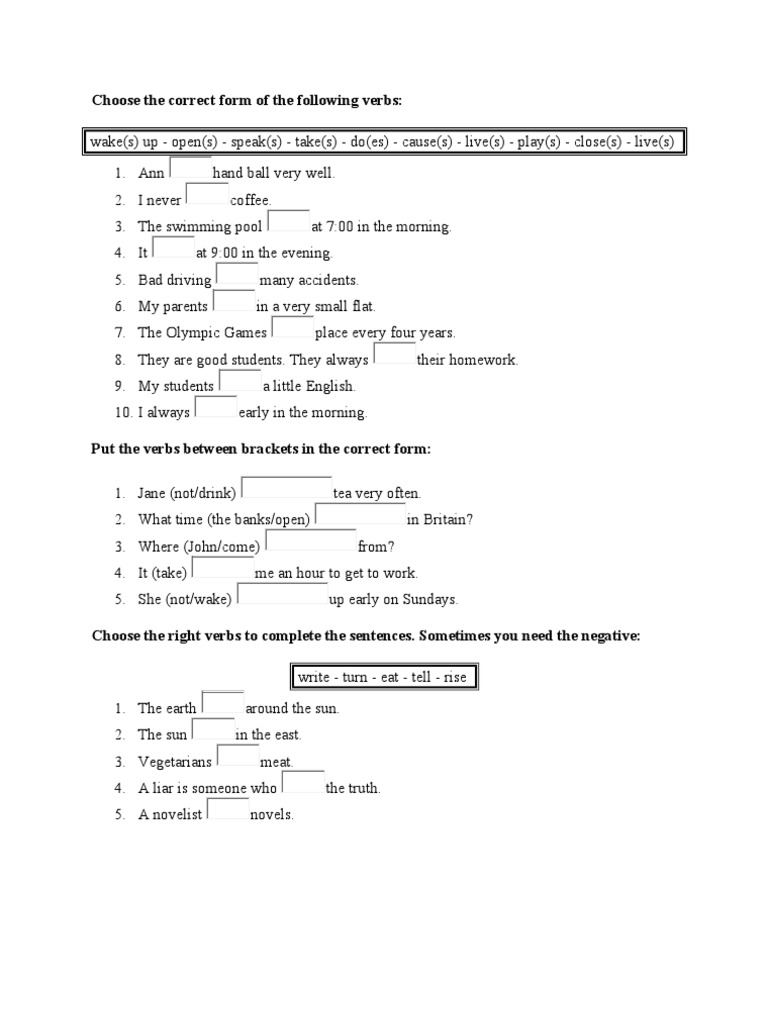 Choose Correct Verb Forms Exercise | PDF | Art