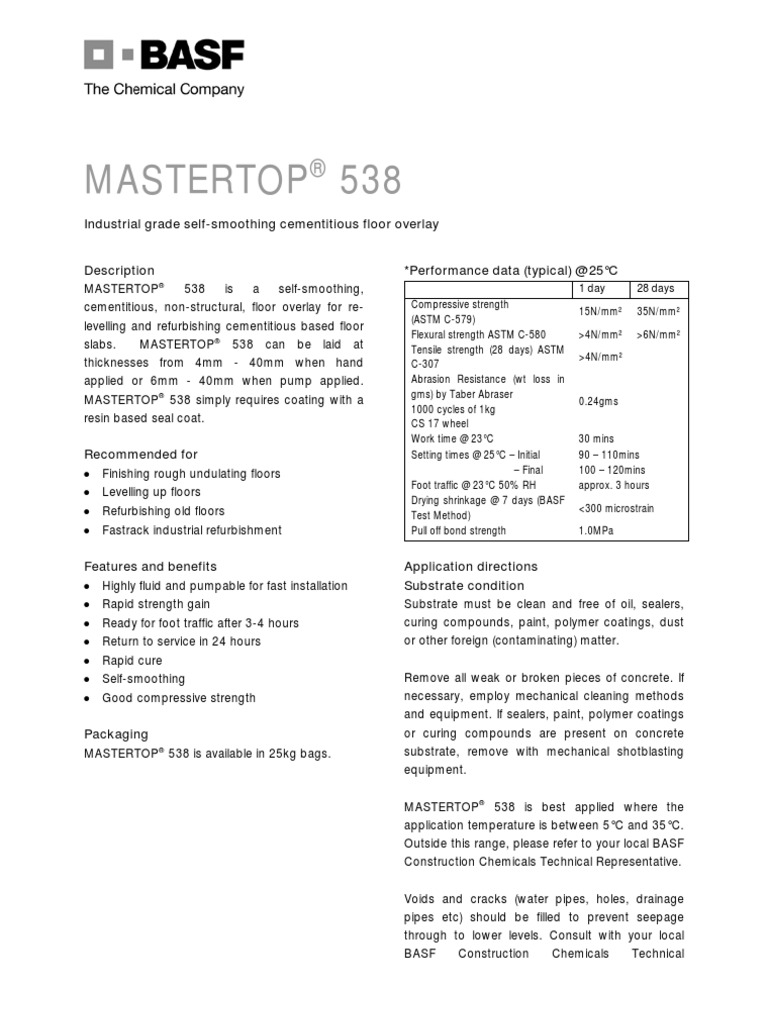 BASF Mastertop 538 DS | PDF | Concrete | Housekeeping