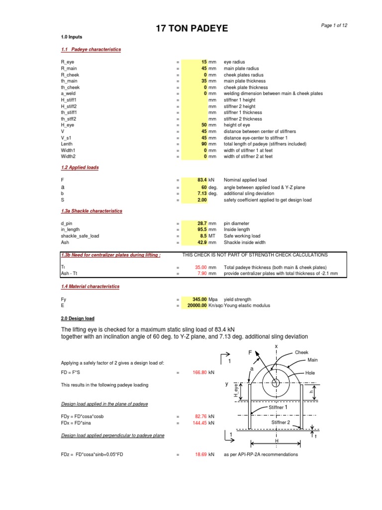 17 Padeye - Spreadsheet Rev A | PDF | Strength Of Materials | Stiffness