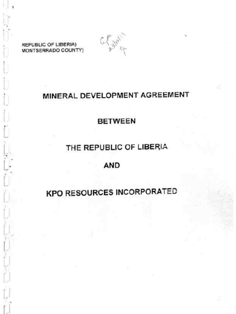 Mineral Development Agreement Between The Republic of Liberia and KPO ...