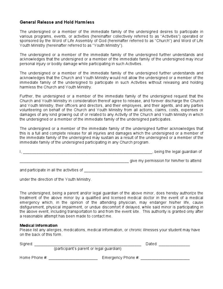 General Release and Hold Harmless The Undersigned or A | PDF | Justice ...