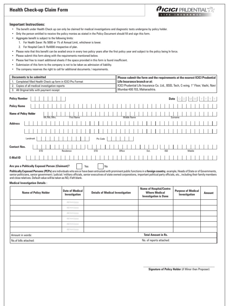 Health Check Up Claim Form 16 March | PDF | Cheque | Financial Services