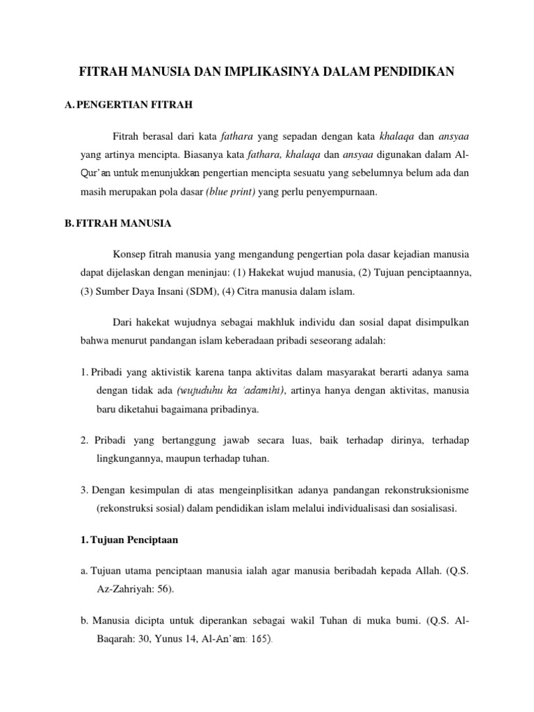 Fitrah Manusia Dan Implikasinya Dalam Pendidikan | PDF