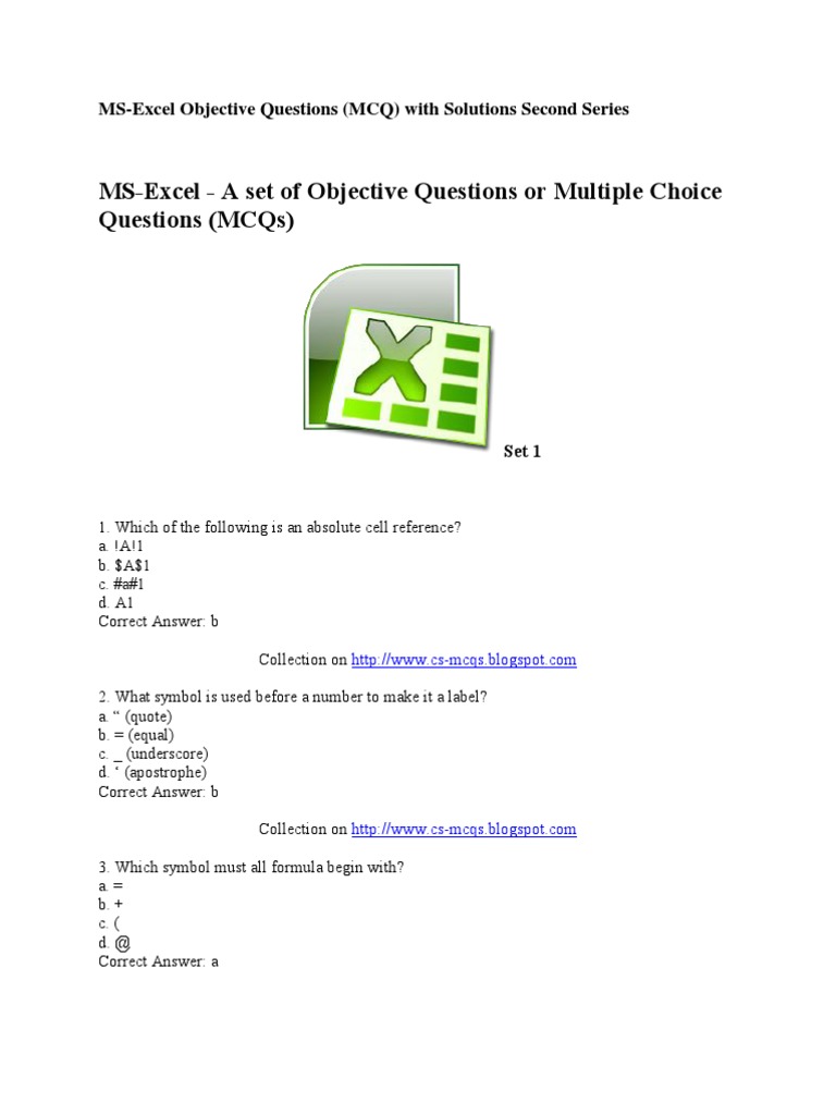 Ms-Excel Objective Question | PDF
