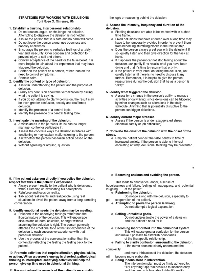 Strategies for Working With Delusions | Delusion | Hallucination